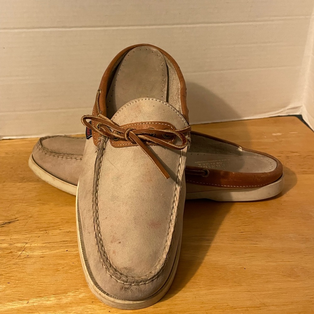 Sebago Dockside Gray/Brown Leather Slip On Boat Shoes - Gem